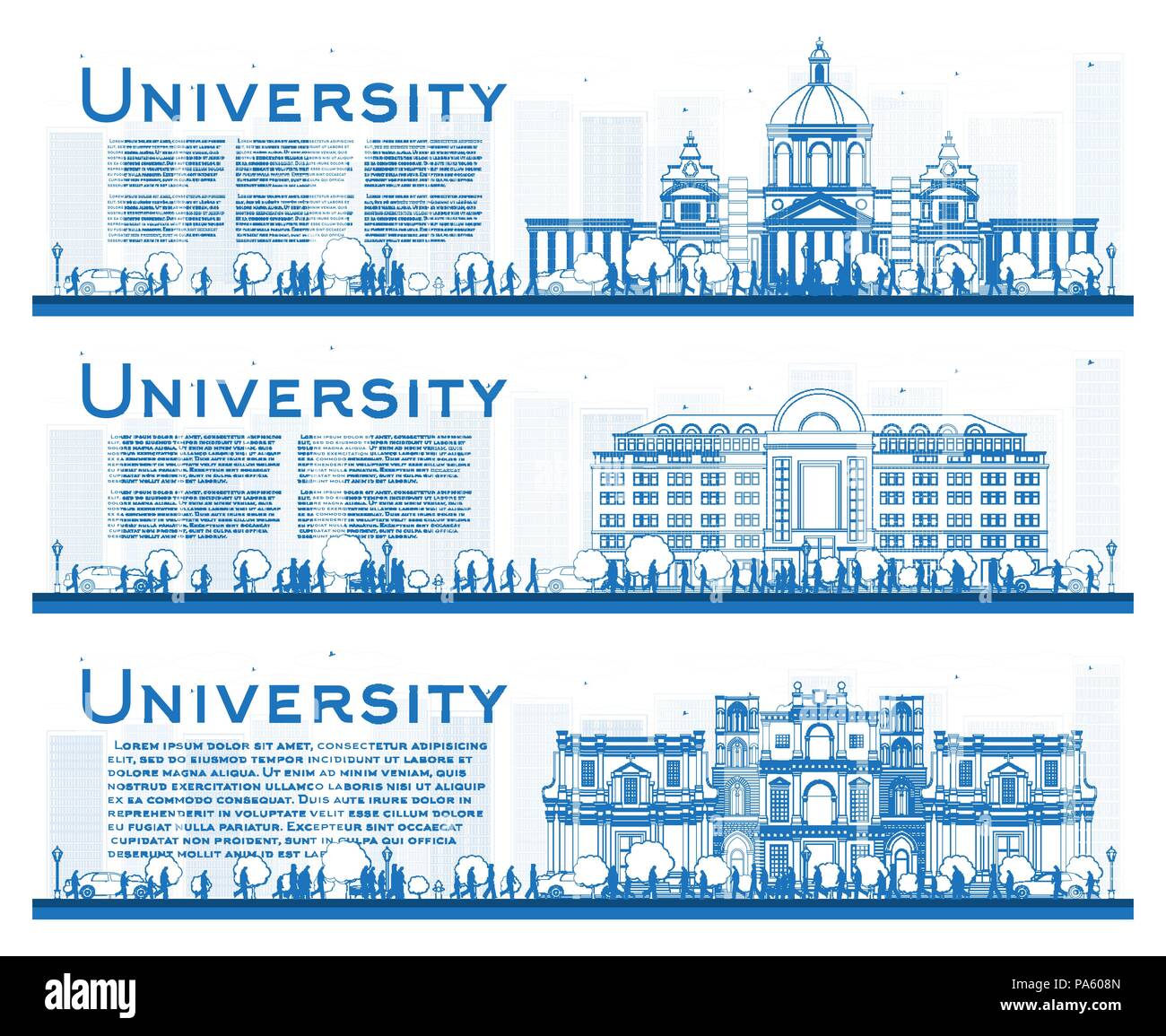 Outline Set of University Campus Study Banners. Vector Illustration ...