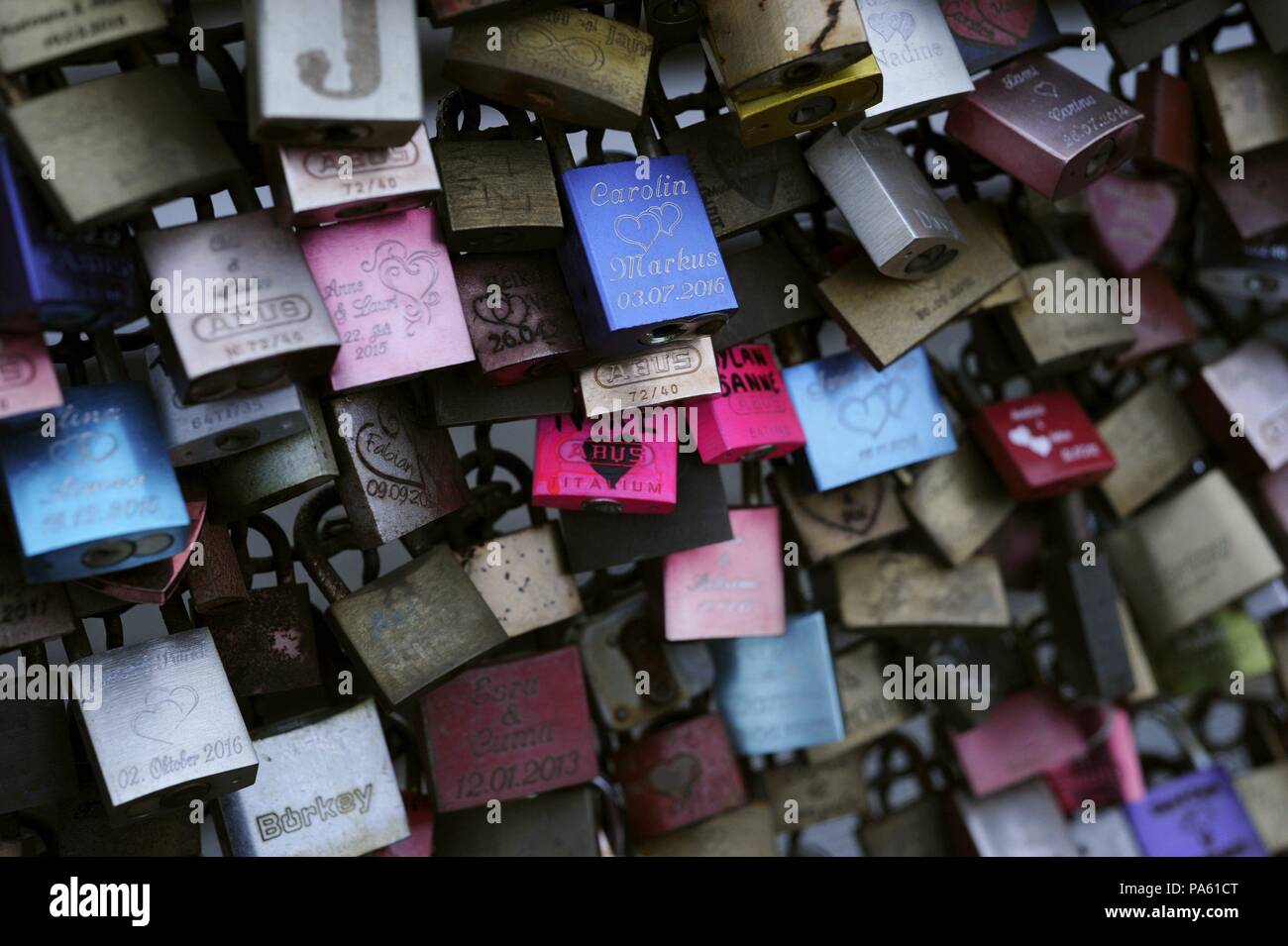 Germany. Cologne. Padlocks who the couples hanging as a symbol of their ...