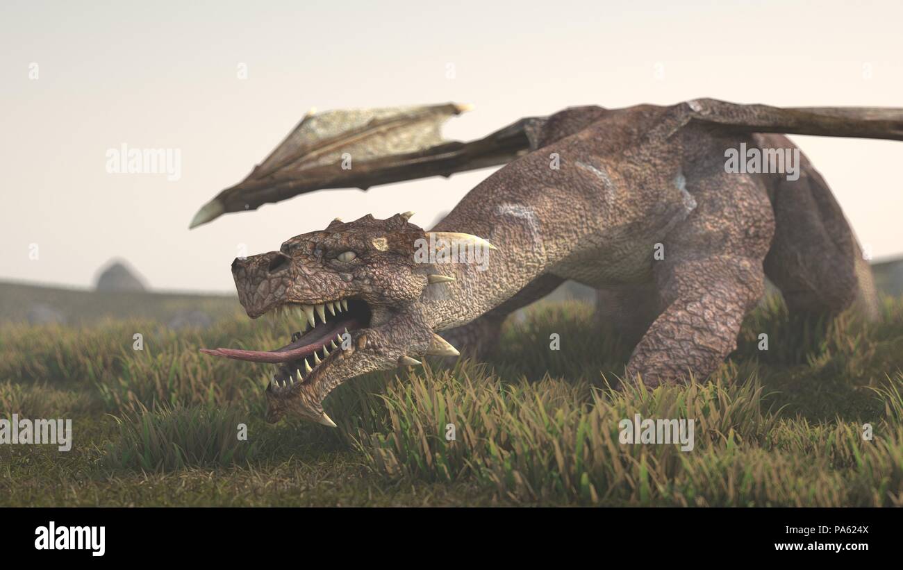 3d rendering of the dragon on hill Stock Photo - Alamy