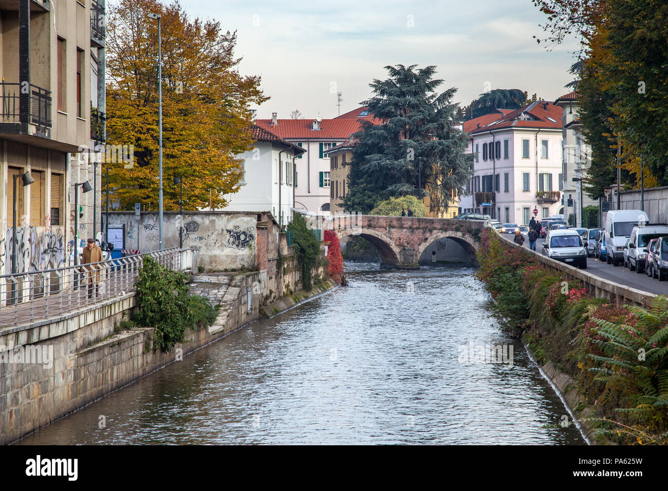 MONZA, ITALY/EUROPE - OCTOBER 28 : View along the River Lambro in Monza ...