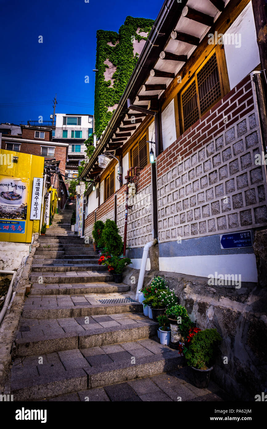 Seoul, South Korea - May 11, 2017: Beautiful alley staircase up the ...