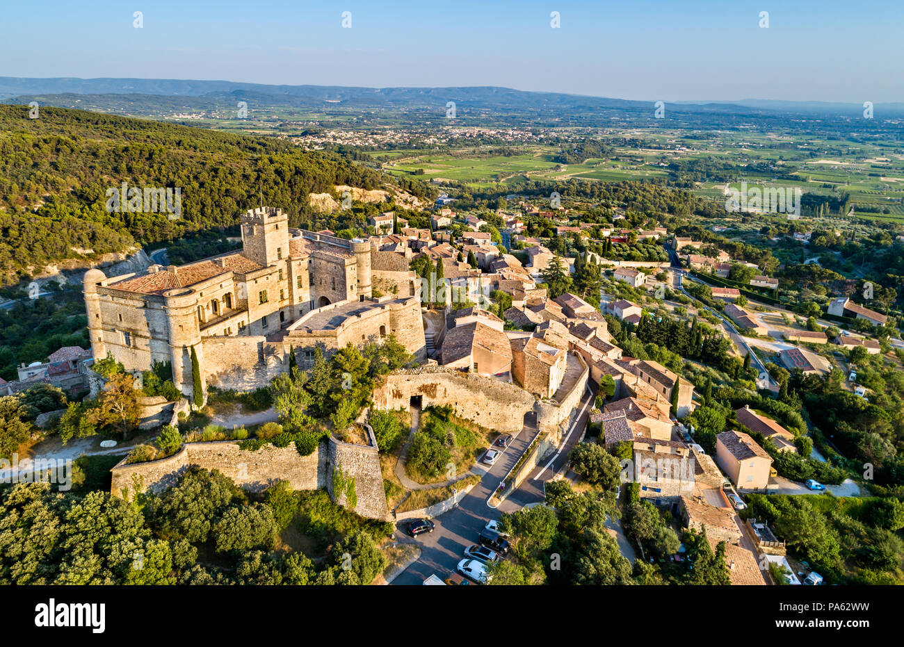 Aerial view of Le Barroux village with its castle - Provence, France ...