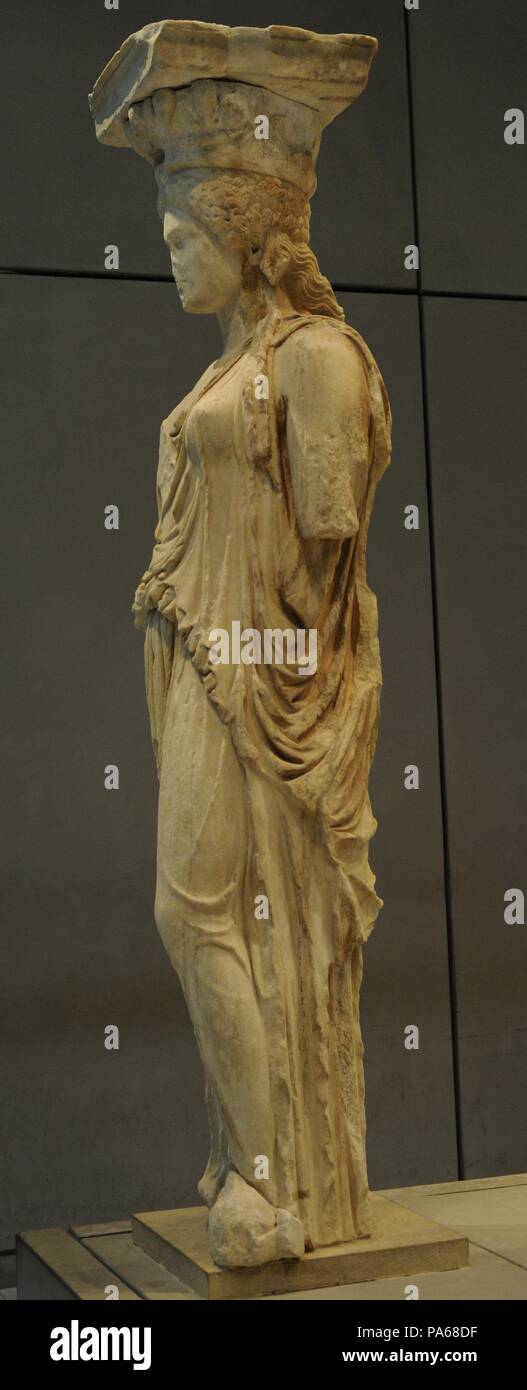 Greek art. The Caryatid Porch of the Erechtheion. Draped female figures ...