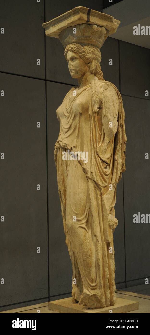 Greek art. The Caryatid Porch of the Erechtheion. Draped female figures ...
