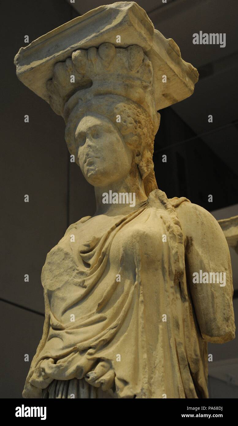 Greek art. The Caryatid Porch of the Erechtheion. Draped female figures ...