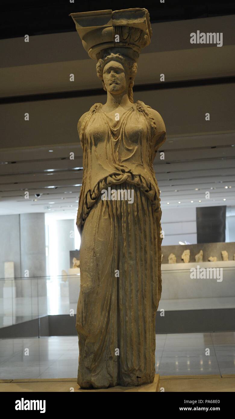 Greek art. The Caryatid Porch of the Erechtheion. Draped female figures ...