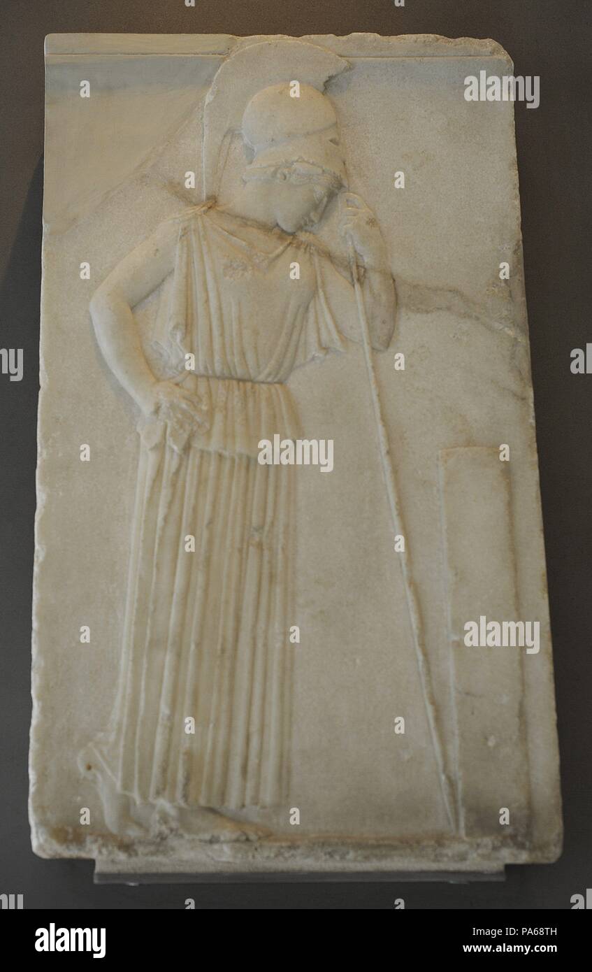 Relief of the Pensive Athena. Athena is presented in front of a stele ...
