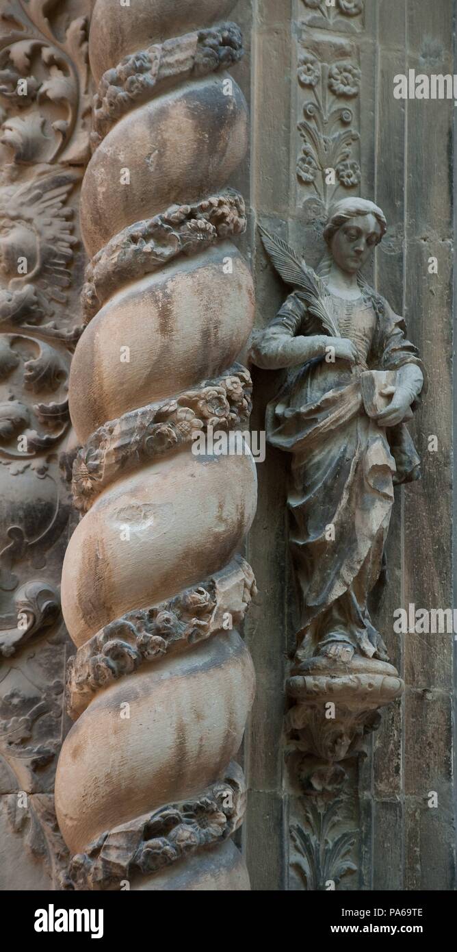 Solomonic column and sculpture on the facade of the Olivera of the ...