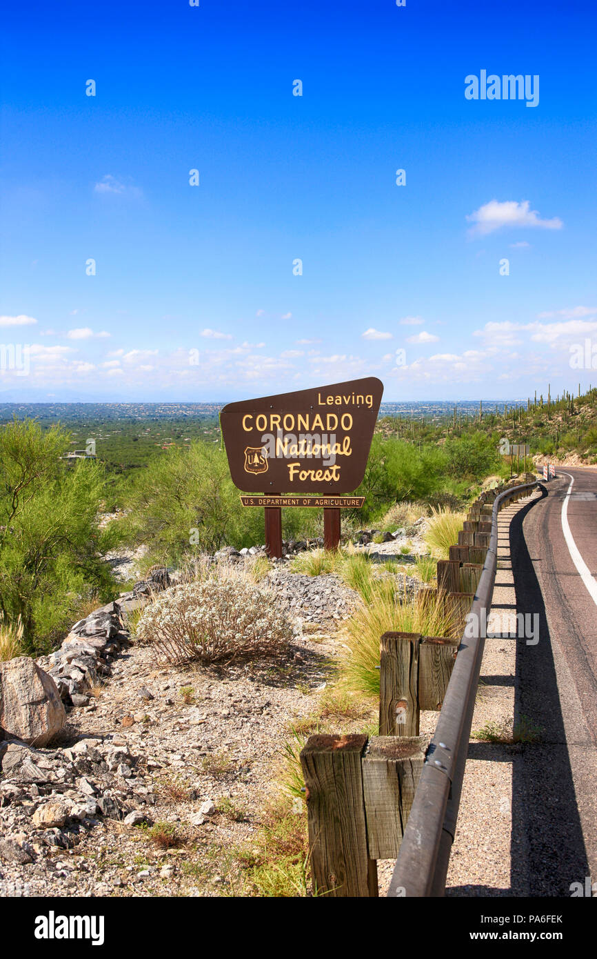 Coronado National Forest sign on Mt. Lemmon Hwy in Arizona Stock Photo ...