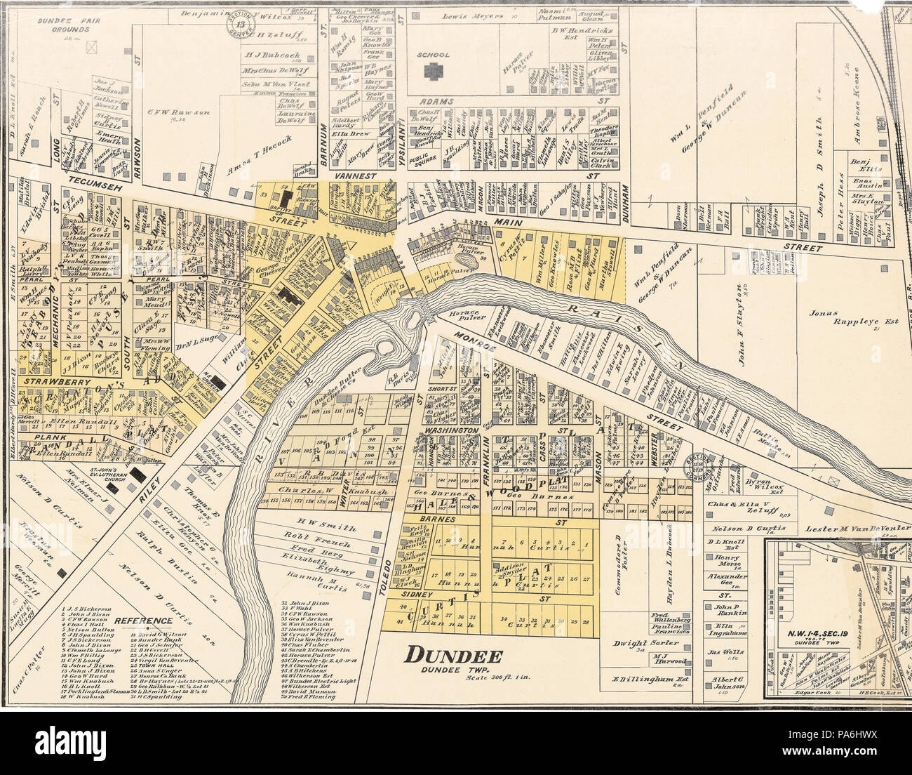 594 Dundee, Michigan. Detail from Map of Monroe County 1901 Stock Photo ...
