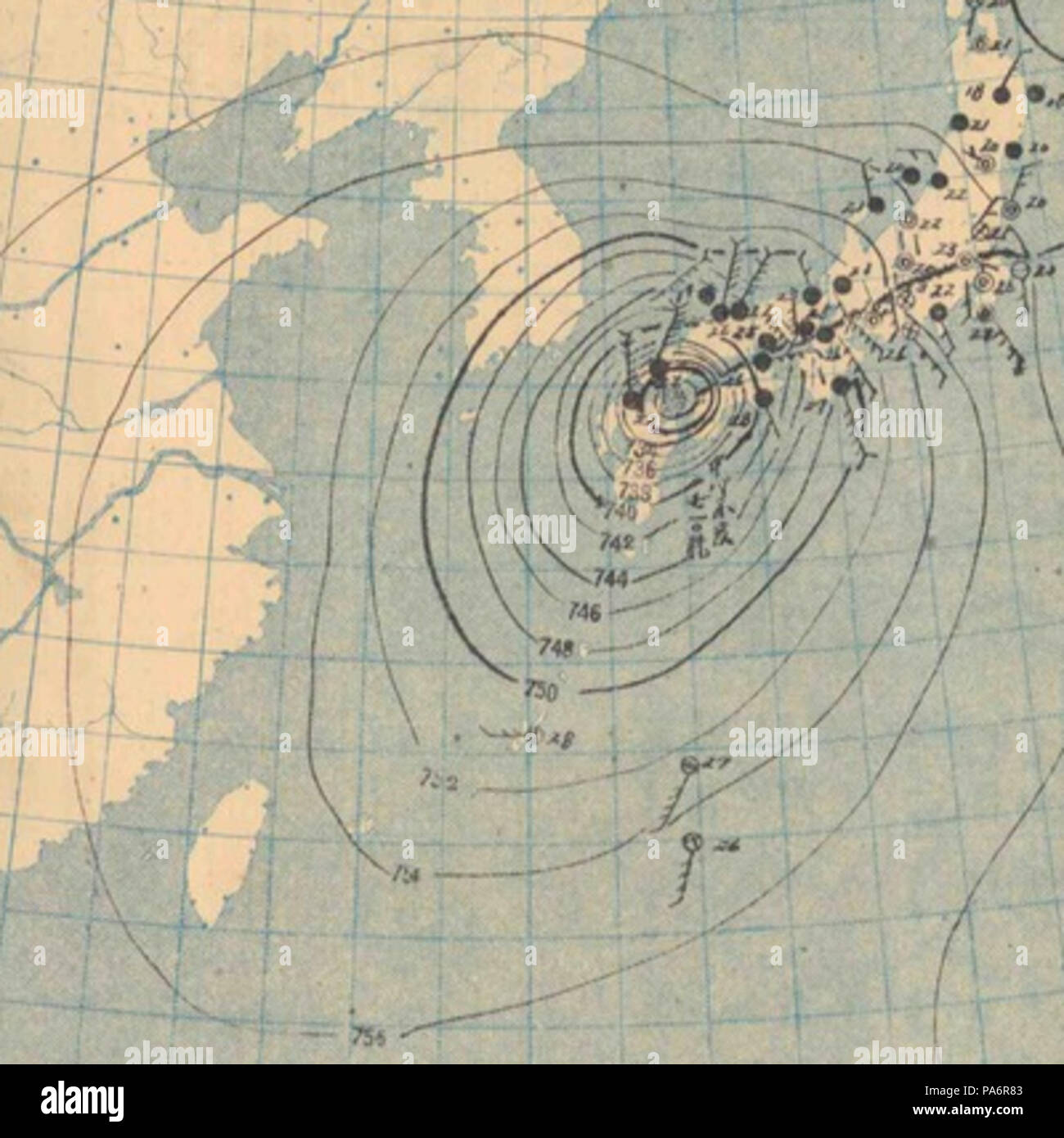 3 17,September,1945 Typhoon weather map Stock Photo - Alamy