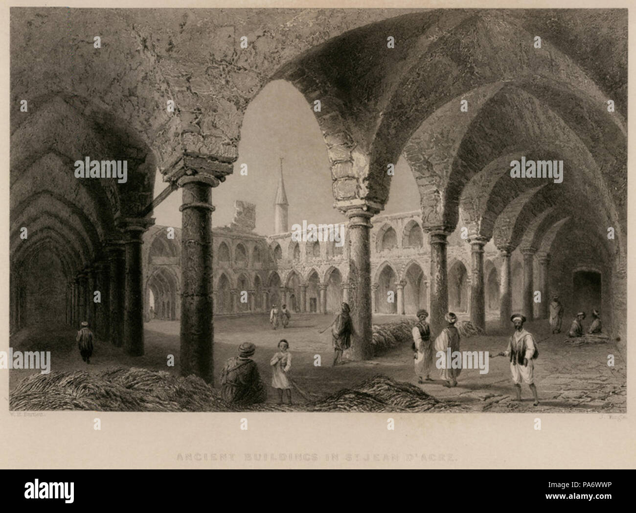 19 Ancient buildings in St Jean d'Acre - Carne John - 1836 Stock Photo ...