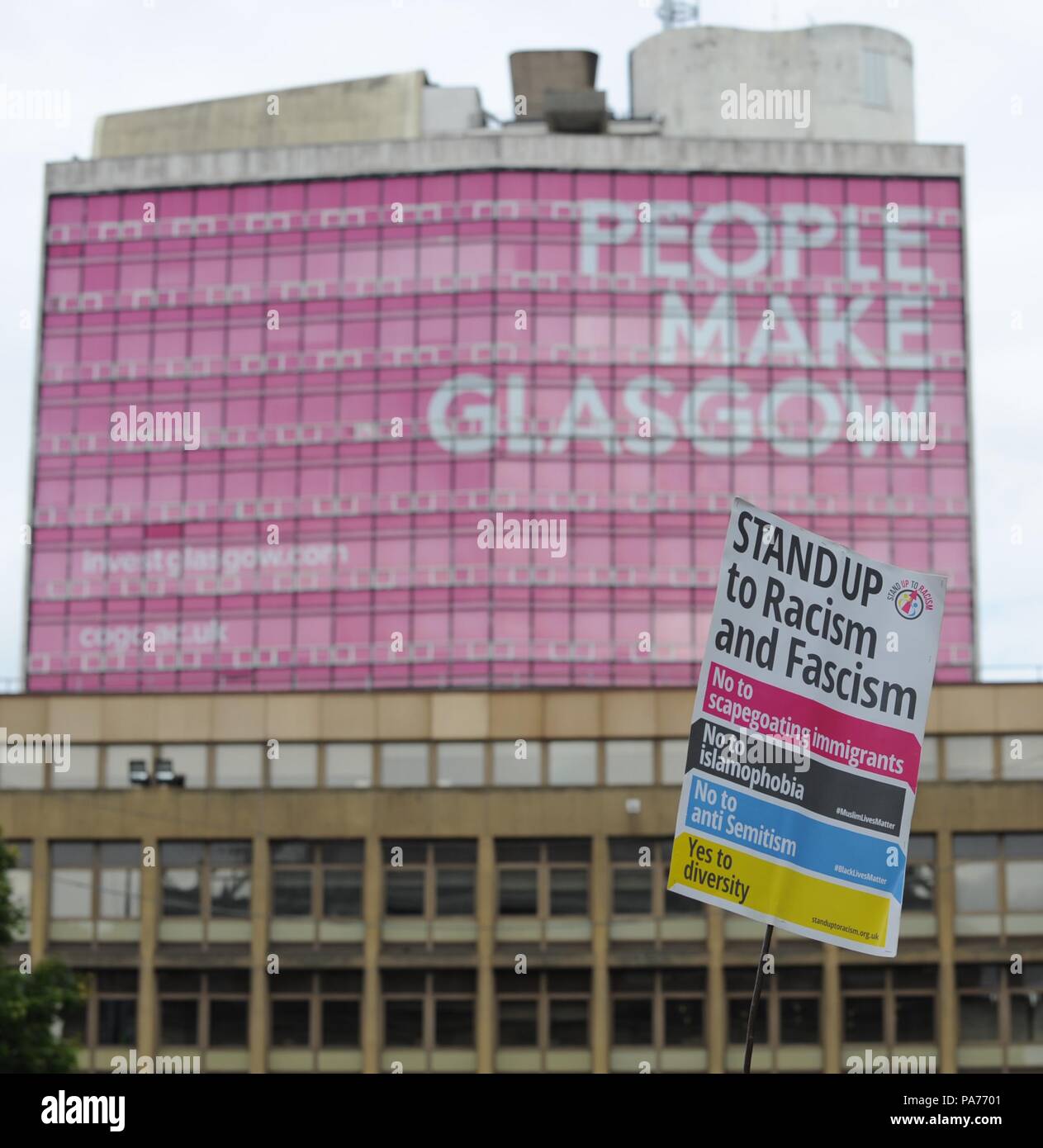 Glasgow, Scotland, 21st July 2018. Anti-fascist groups held a counter ...