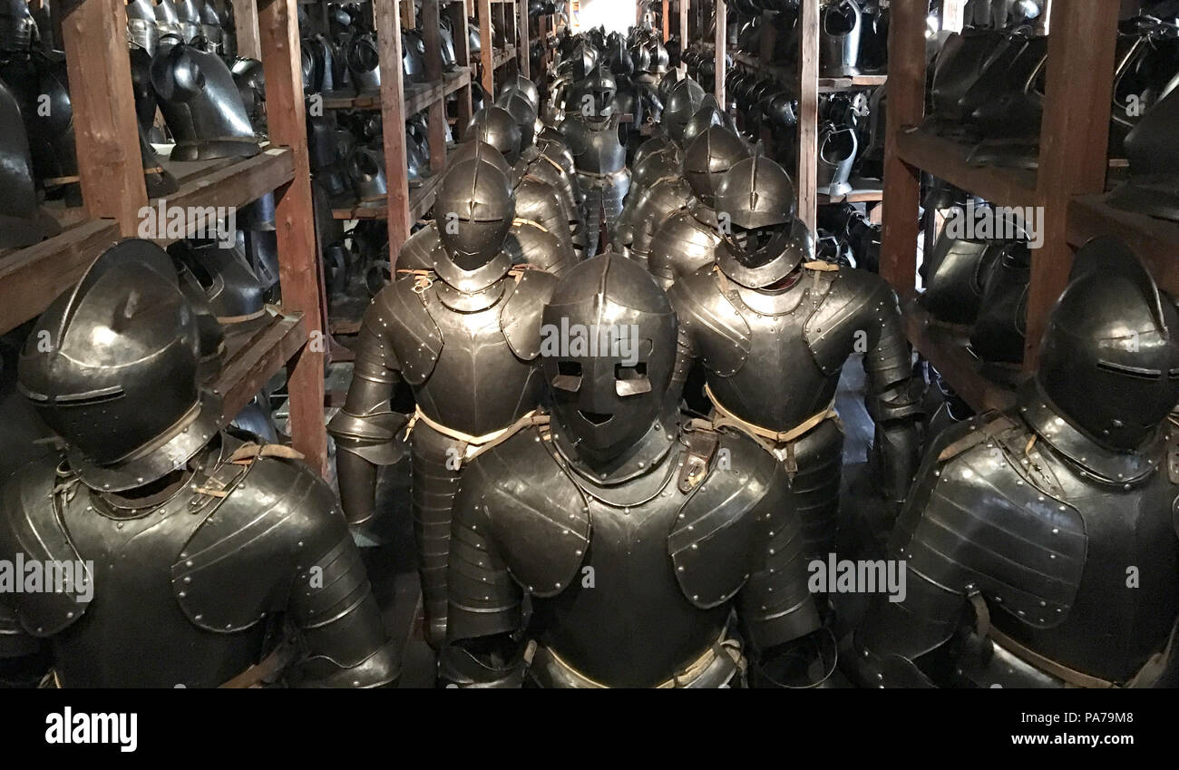 19 June 2018, Austria, Graz: Numerous armours in the Styrian Armoury ...