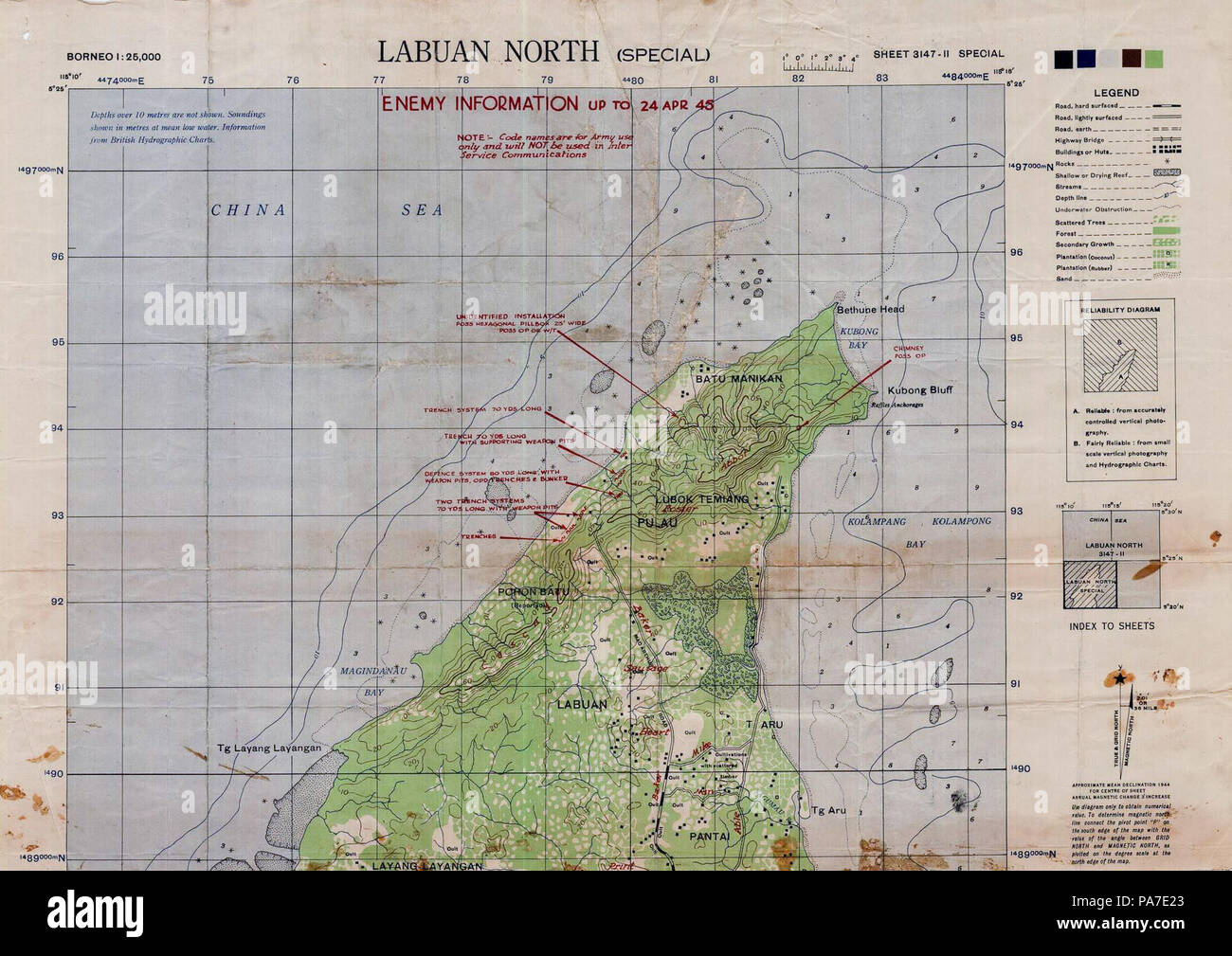 166 Map of northern Labuan marked with estimated Japanese positions and ...