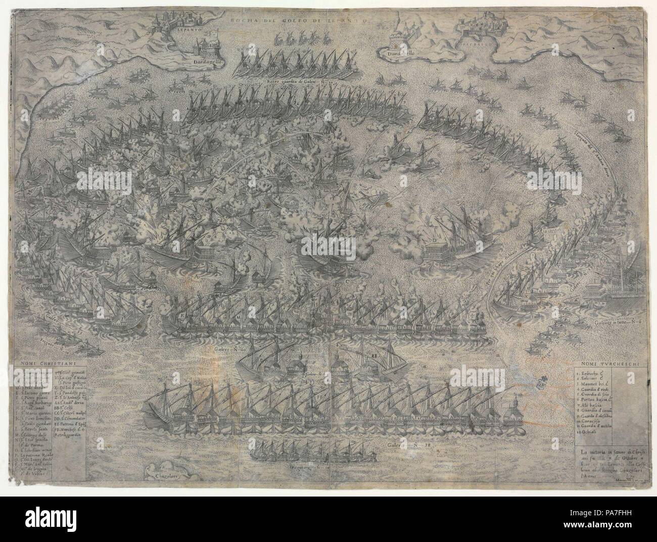 The Battle of Lepanto on 7 October 1571. Museum: Biblioteca Nacional ...