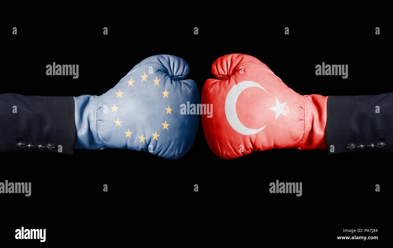 Boxing gloves with European Union and Turkish flag. European Union ...