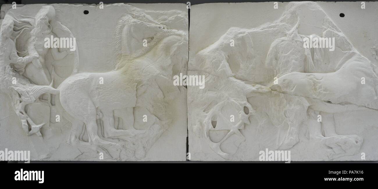 South frieze of Parthenon, Acropolis of Athens. Block S XXXI, figures 78 (charioteer), 79 ...