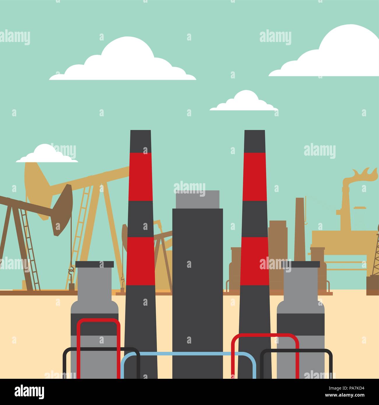 refinery plant pump chimneys oil industry vector illustration Stock ...