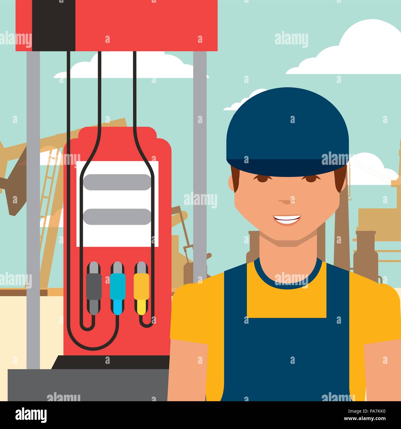 worker man and gas station oil industry vector illustration Stock ...