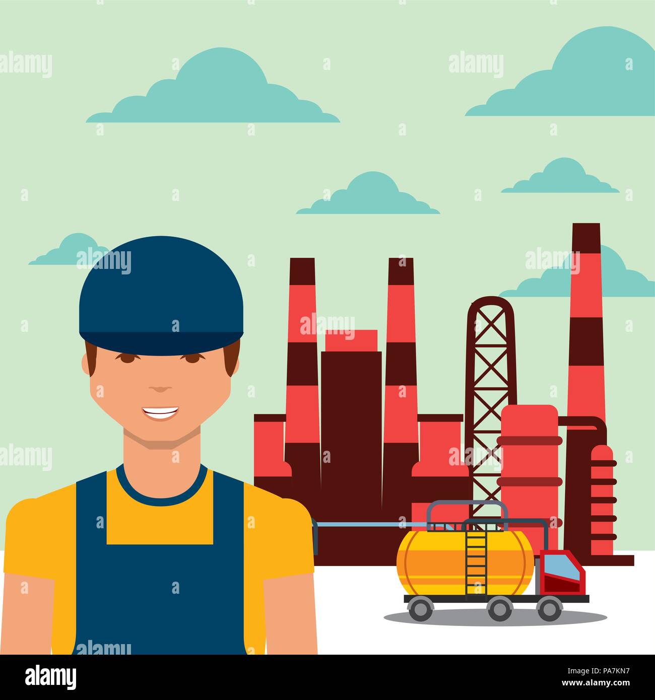 worker transport tanker truck refinery plant oil industry vector ...