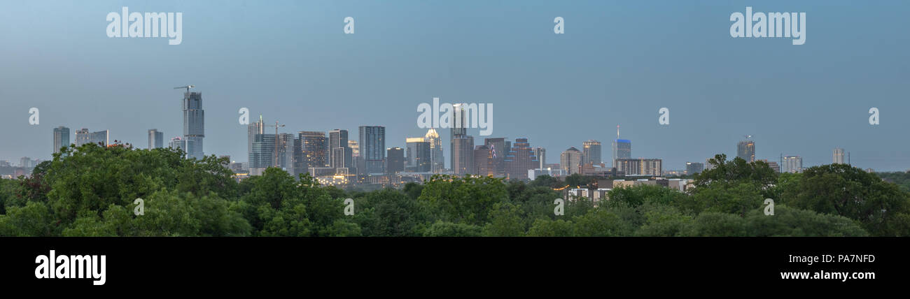 Aerial View of Downtown Austin Skyline Over the Green Trees Stock Photo ...