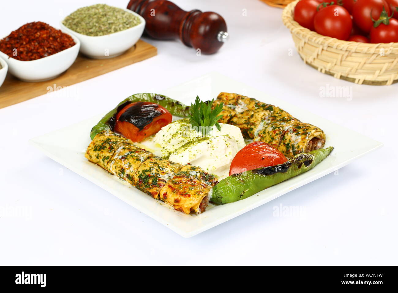 Turkish Food Beyti Kebap Stock Photo - Alamy