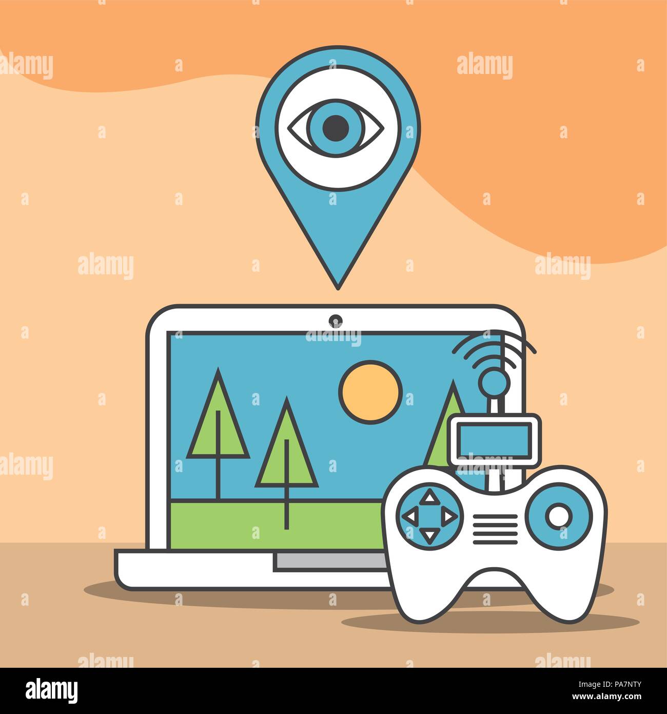 drone technology futuristic laptop surveillance pointer control Stock ...