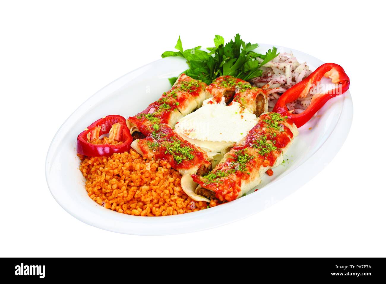 Turkish Food Beyti Kebap Stock Photo - Alamy