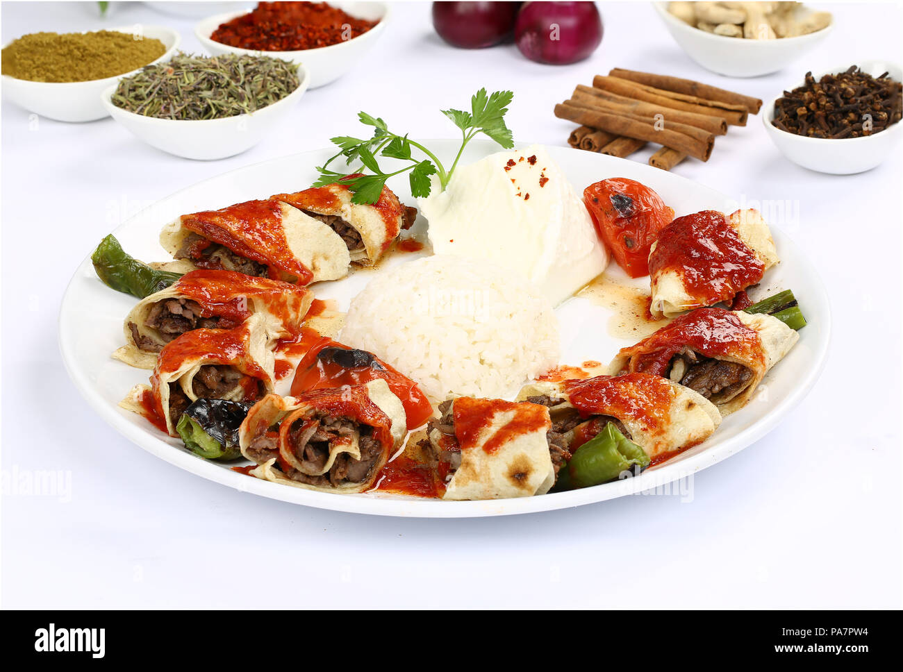 Turkish Food Beyti Kebap Stock Photo - Alamy