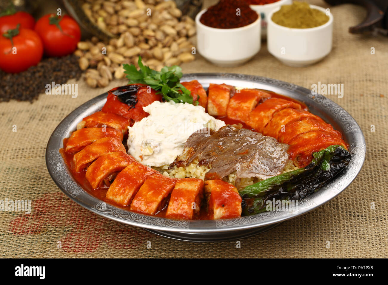 Turkish Food Beyti Kebap Stock Photo - Alamy