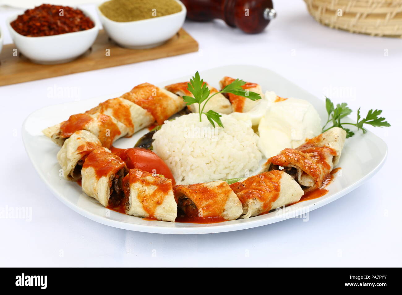 Turkish Food Beyti Kebap Stock Photo - Alamy