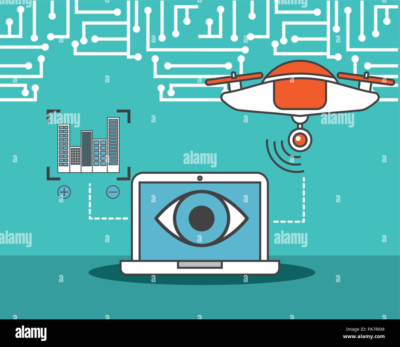 drone technology futuristic computer device surveillance eye focus ...