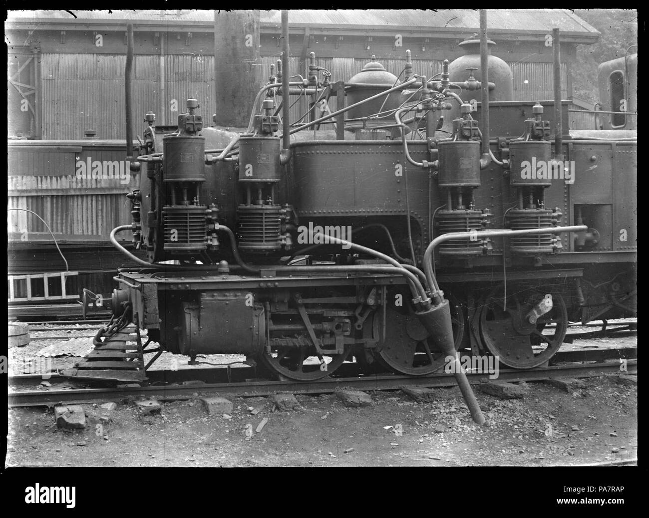1 "R" class Fairlie steam locomotive rigged with air compressors, at ...