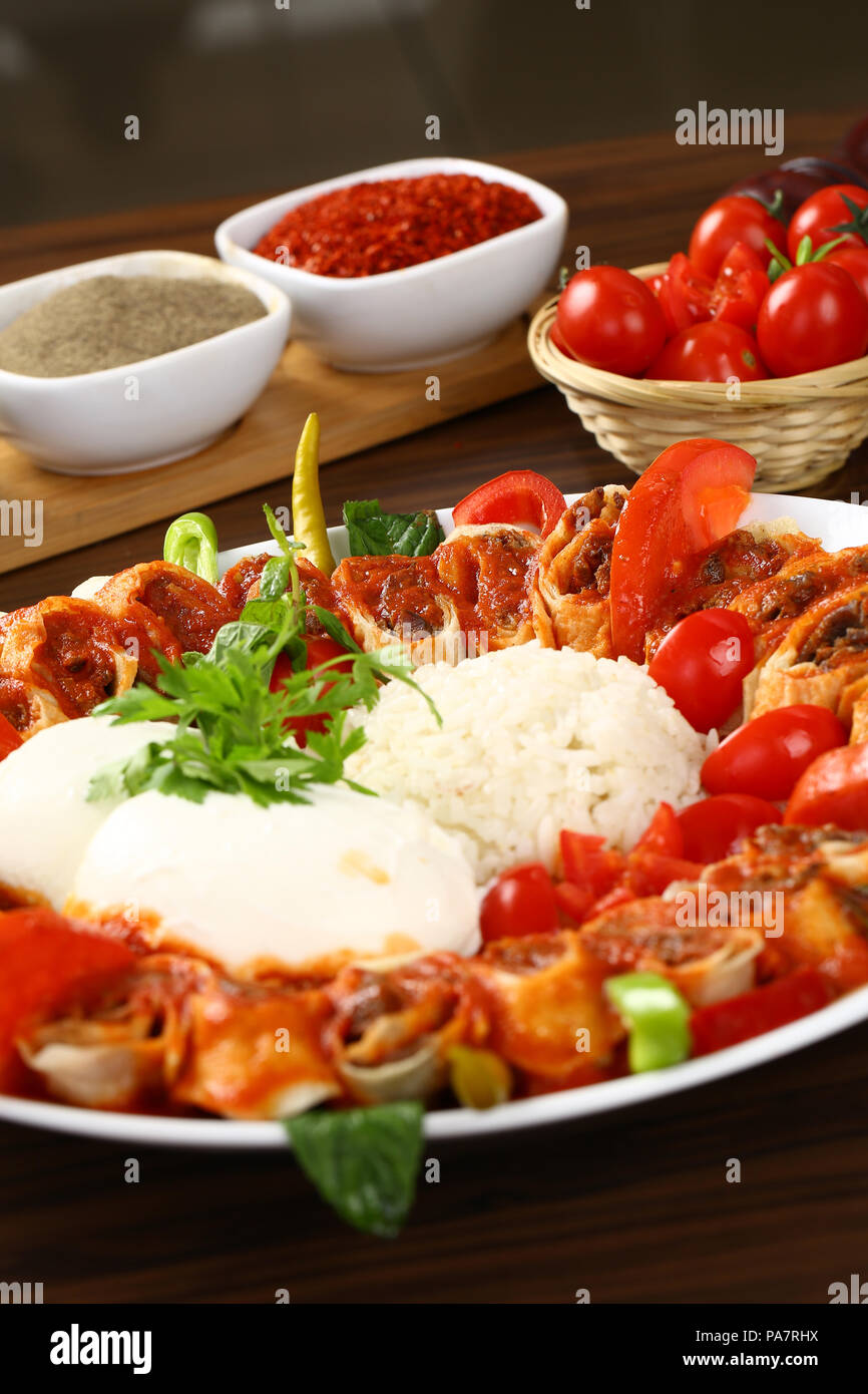 Turkish Food Beyti Kebap Stock Photo - Alamy