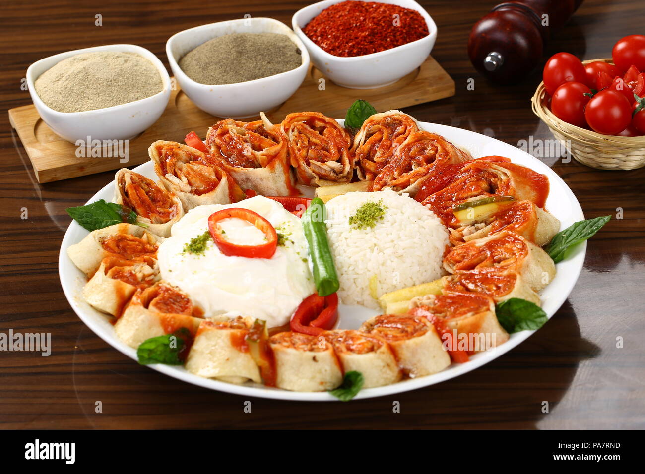 Turkish Food Beyti Kebap Stock Photo - Alamy
