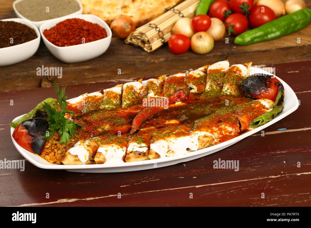 Turkish Food Beyti Kebap Stock Photo - Alamy