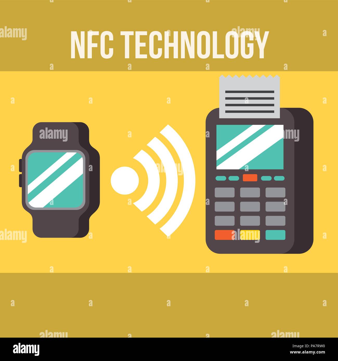 nfc payment technology wristwatch signal dataphone pay vector ...