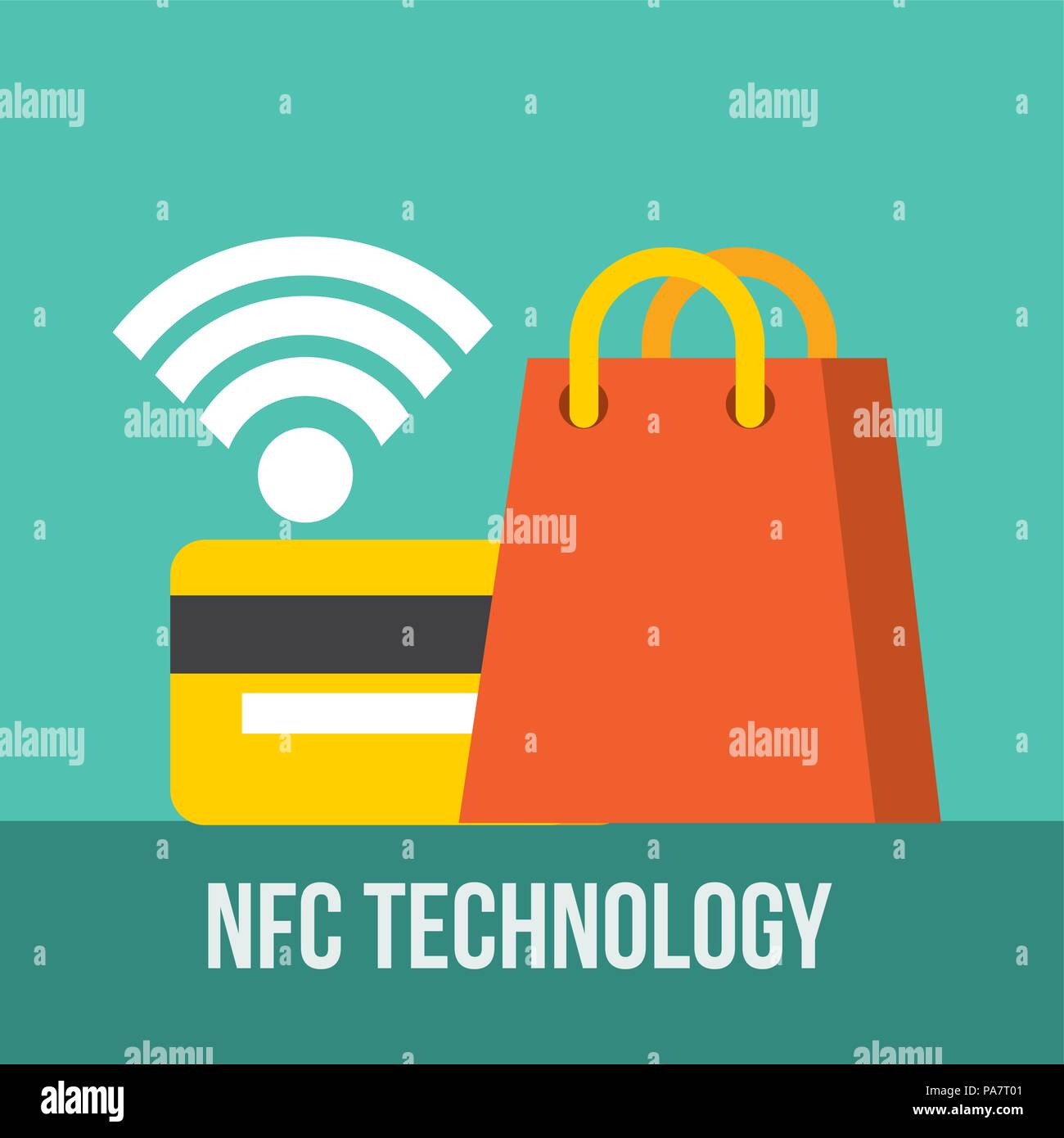 nfc payment technology shopping cart signal credit card vector ...
