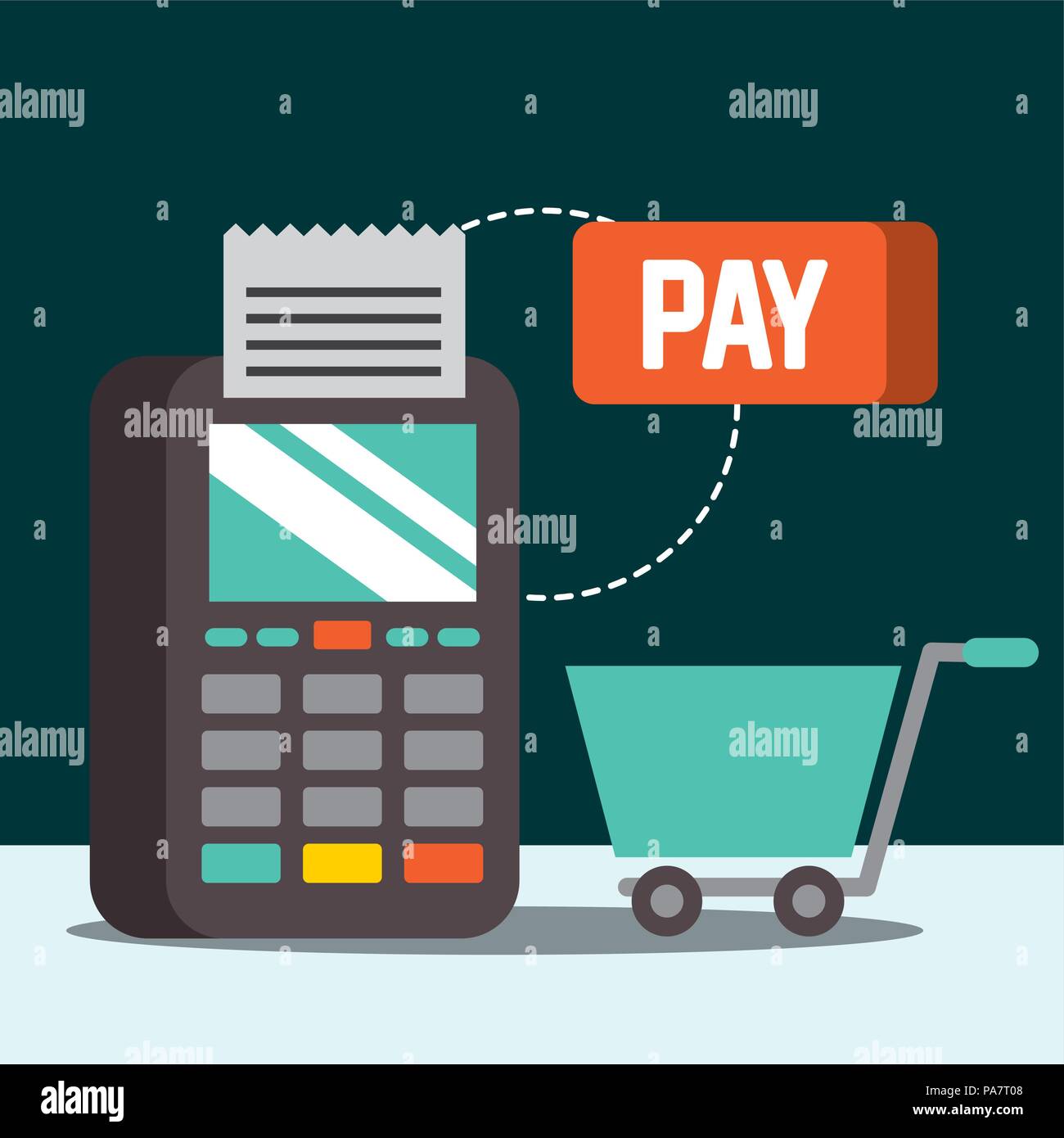 nfc payment technology dataphone pay shopping cart vector illustration ...