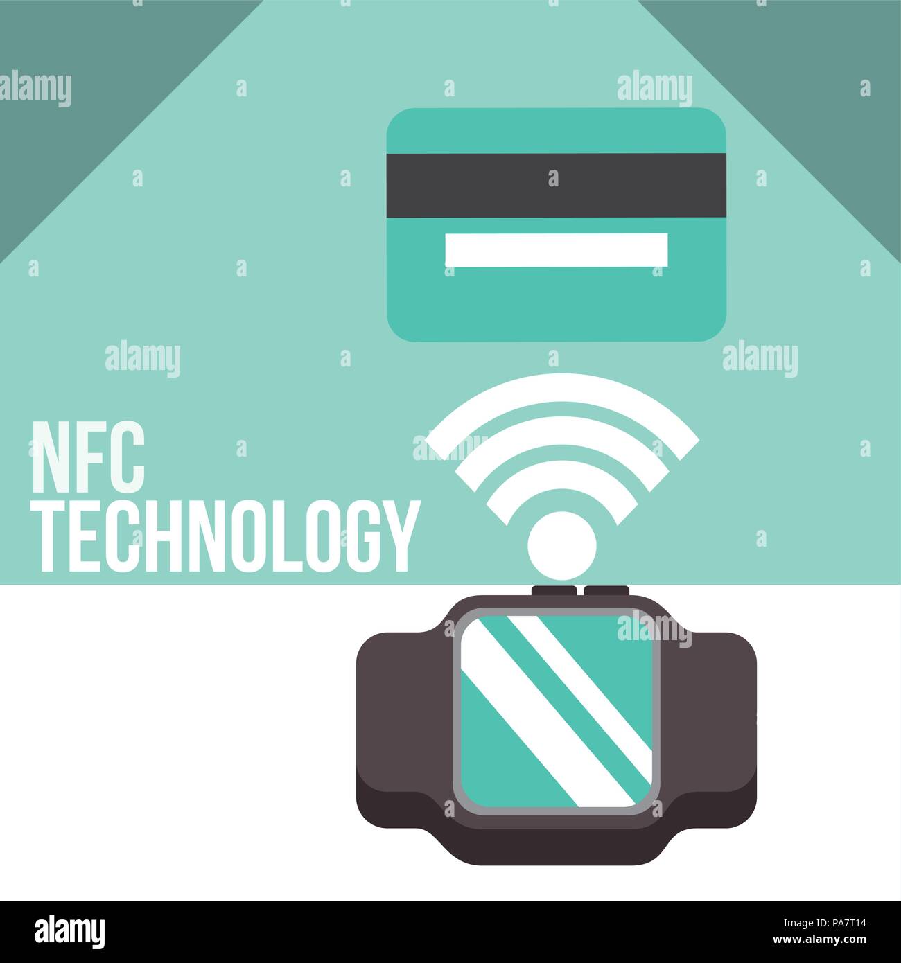 nfc payment technology wristwatch signal credit card vector ...