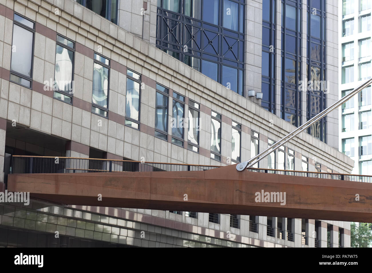 wooden and metal footbridge attached to buildings Stock Photo - Alamy