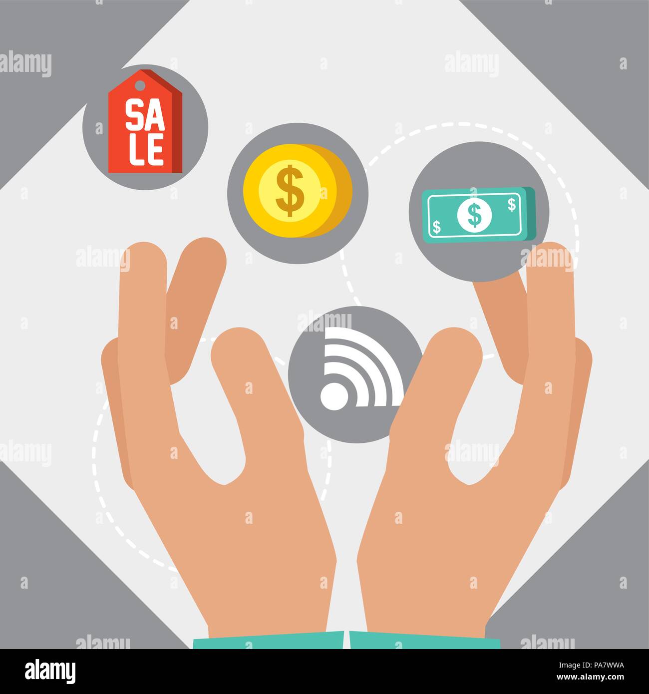 nfc payment technology hands coin money signal vector illustration ...