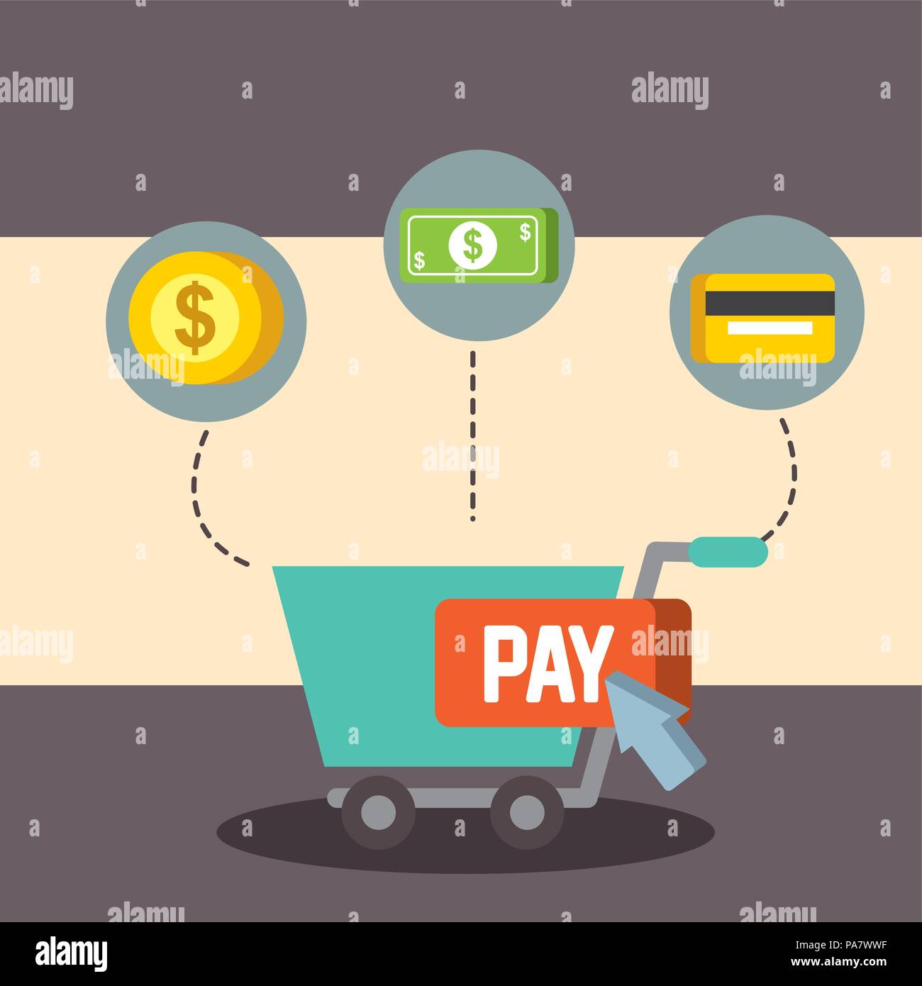 nfc payment technology shopping cart coin money credit card vector ...
