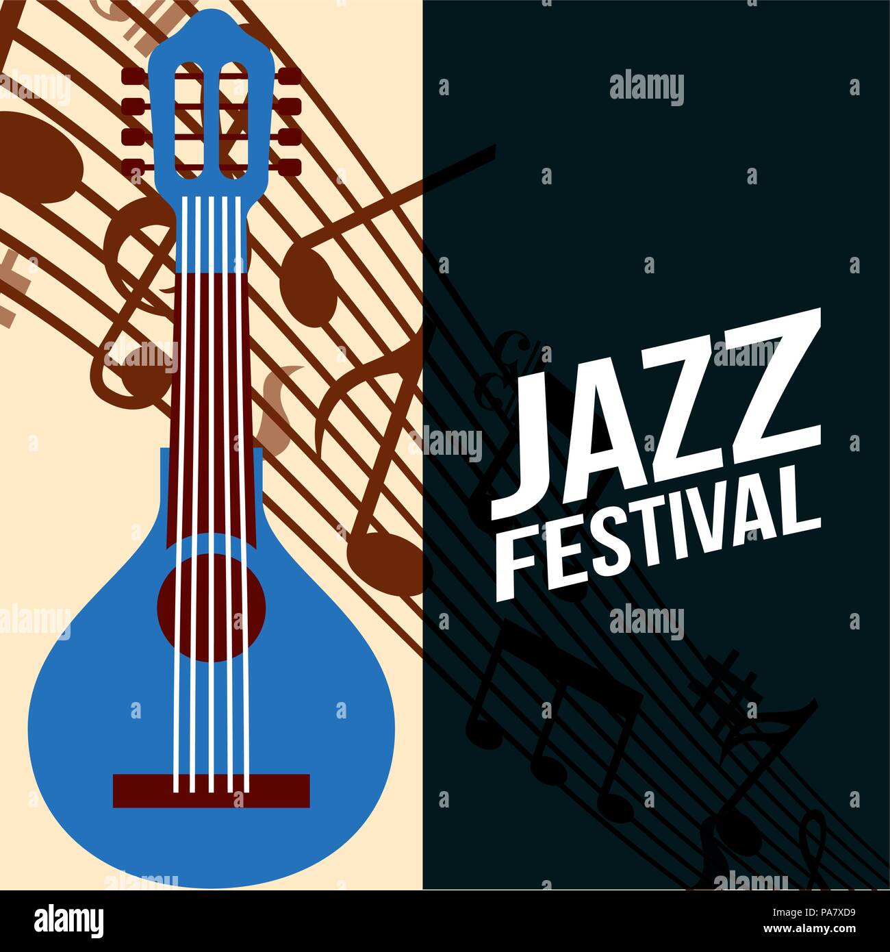 jazz festival frame sign blue banjo play music vector illustration ...
