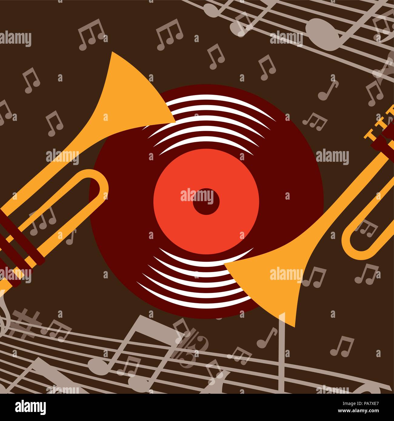 jazz festival trumpets disk music play background vector illustration ...