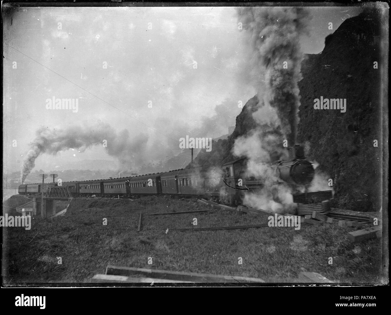 25 Auckland Express leaving Wellington; class A Locomotive, 1909 ATLIB ...