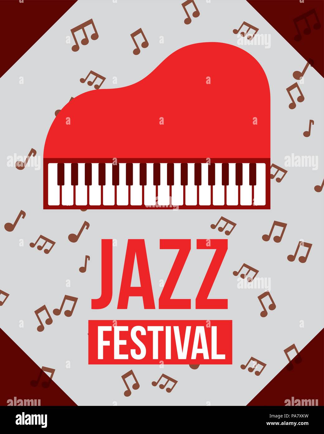 jazz festival instruments red piano sign figures music notes vector ...