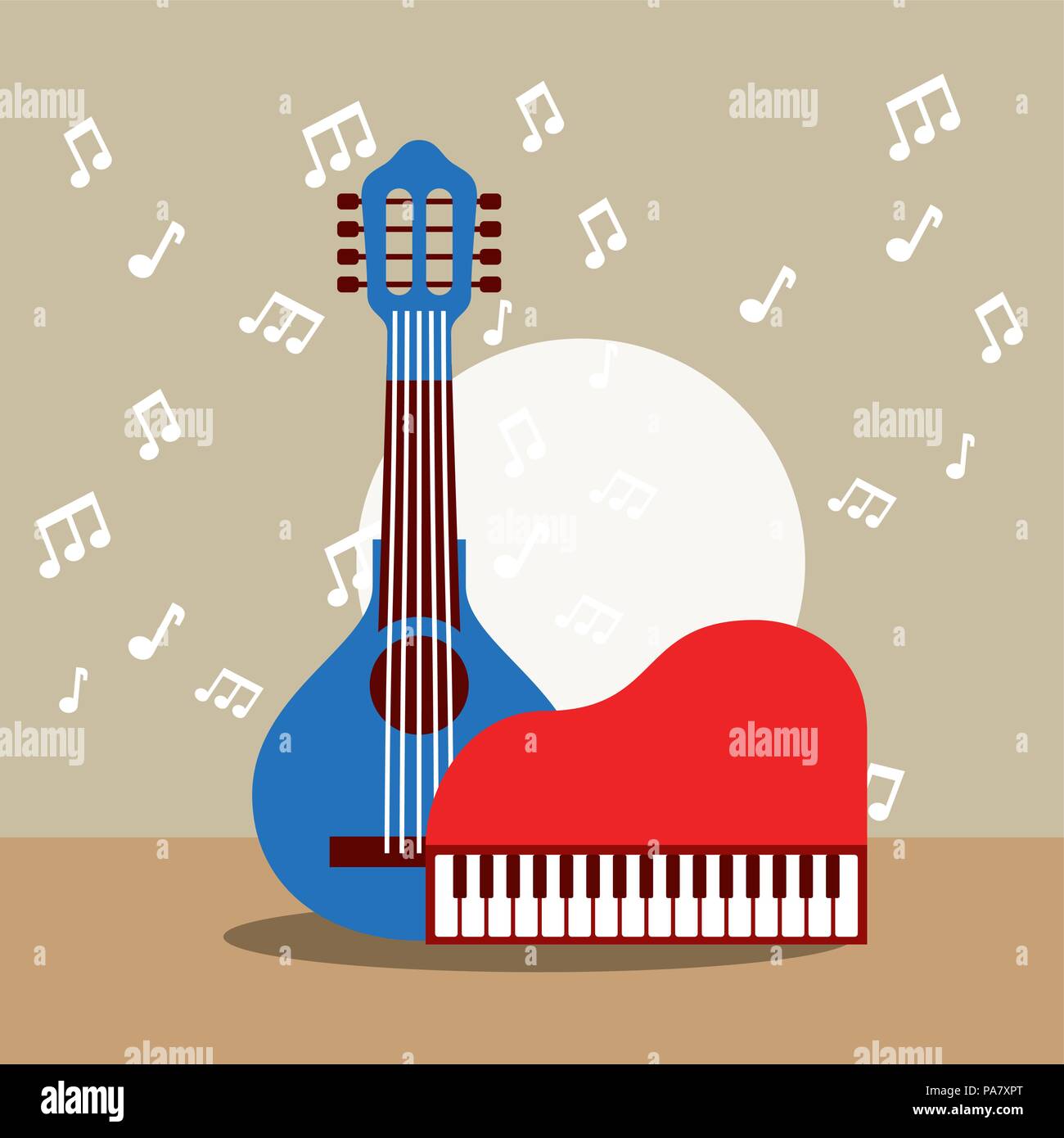 jazz festival instruments banjo with red piano music figures circle ...
