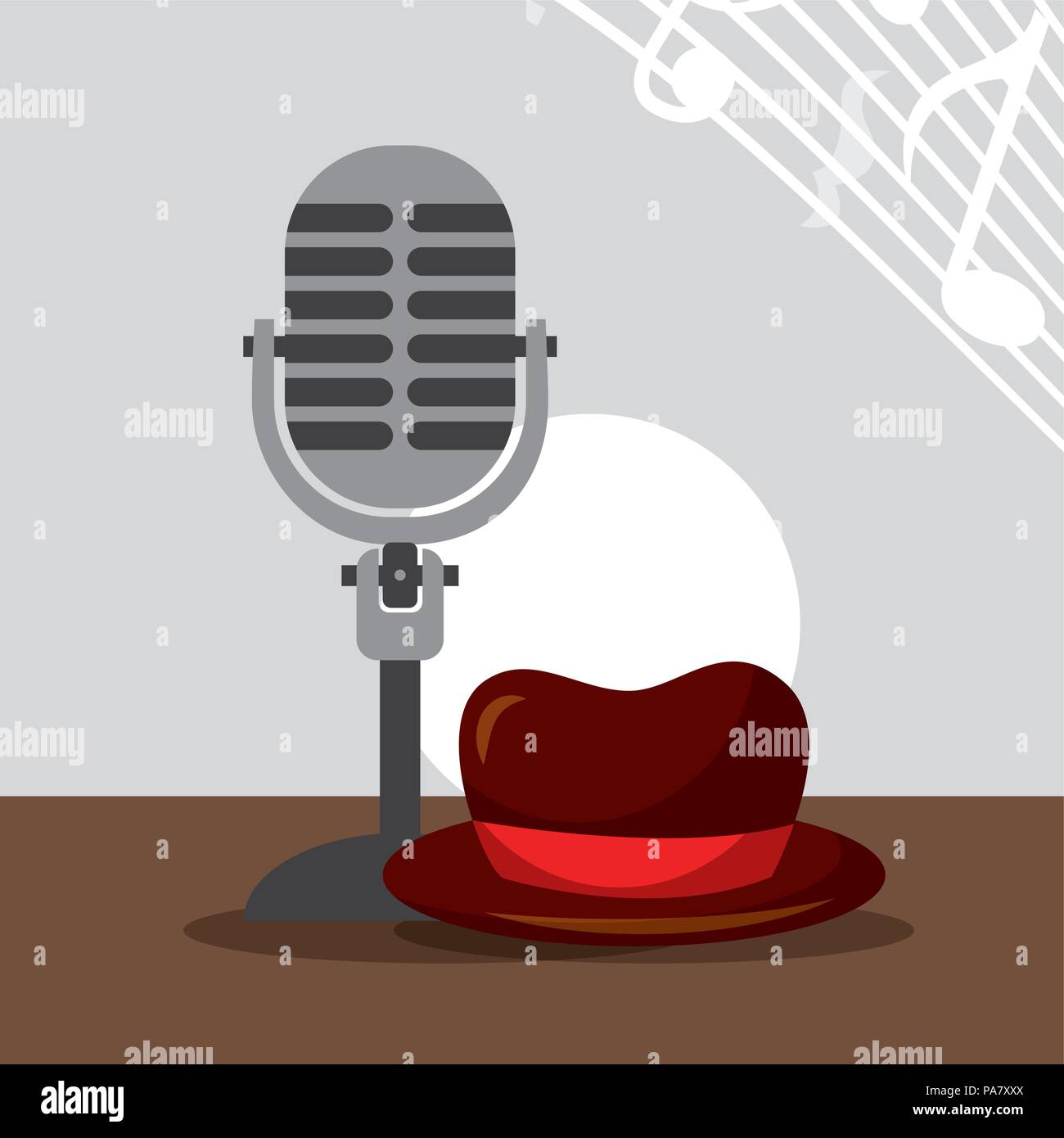 jazz festival instruments microphone hat man music notes vector ...
